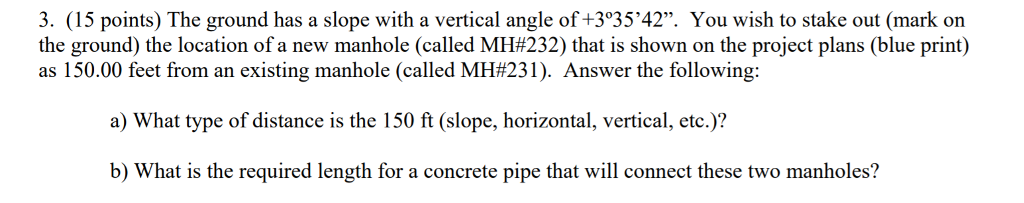 Solved 3. (15 points) The ground has a slope with a vertical | Chegg.com