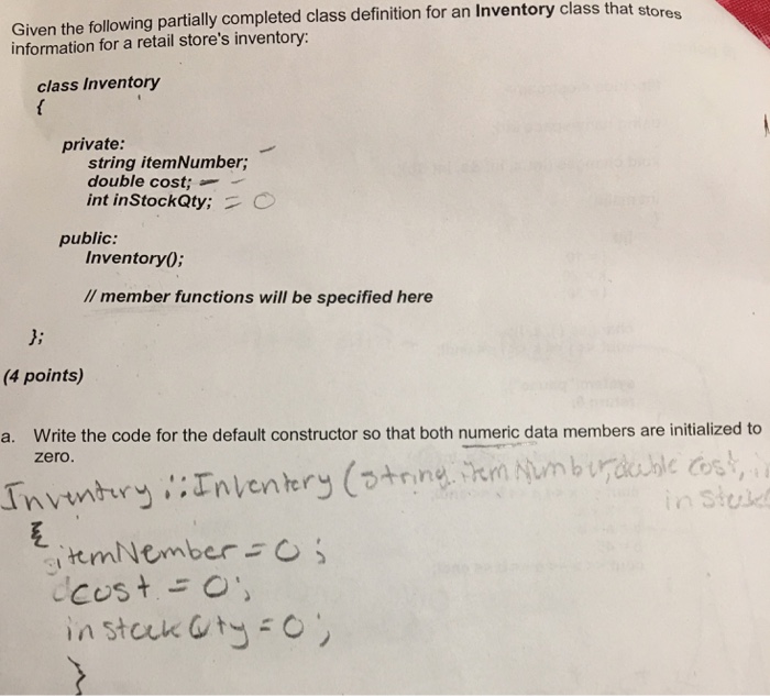 Solved Given the following partially completed class | Chegg.com