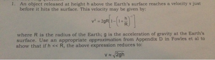 Solved An Object Released At Height H Above The Earth S