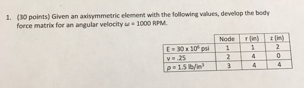 Solved 1. (30 points ) Given an axisymmetric element with | Chegg.com