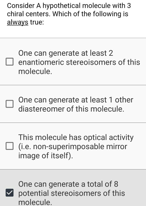 Solved Consider A hypothetical molecule with 3 chiral | Chegg.com
