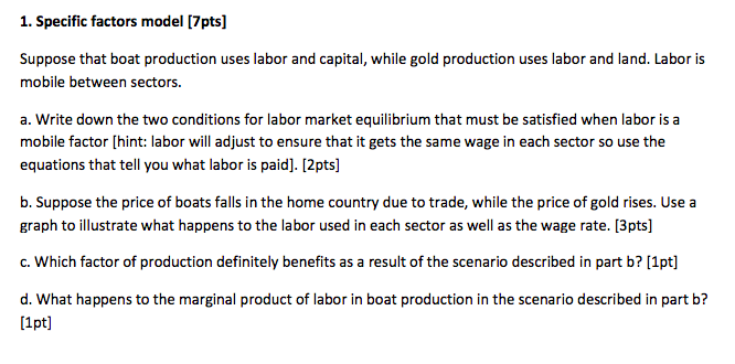 1. Specific factors model [7pts] Suppose that boat | Chegg.com