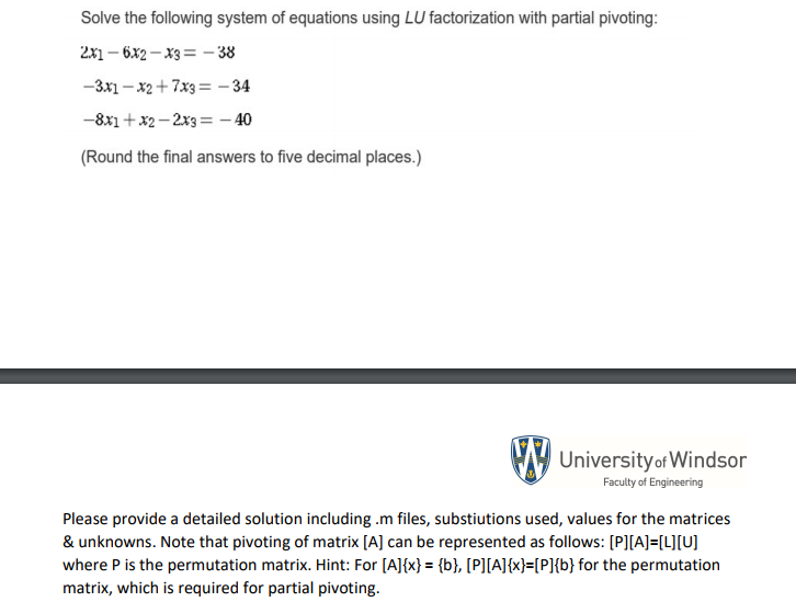 Solved Solve The Following System Of Equations Using Lu