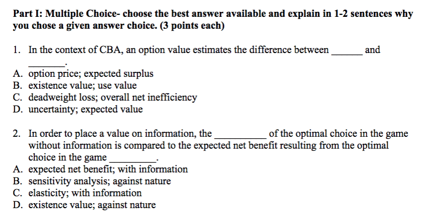 Solved Part I: Multiple Choice- choose the best answer | Chegg.com
