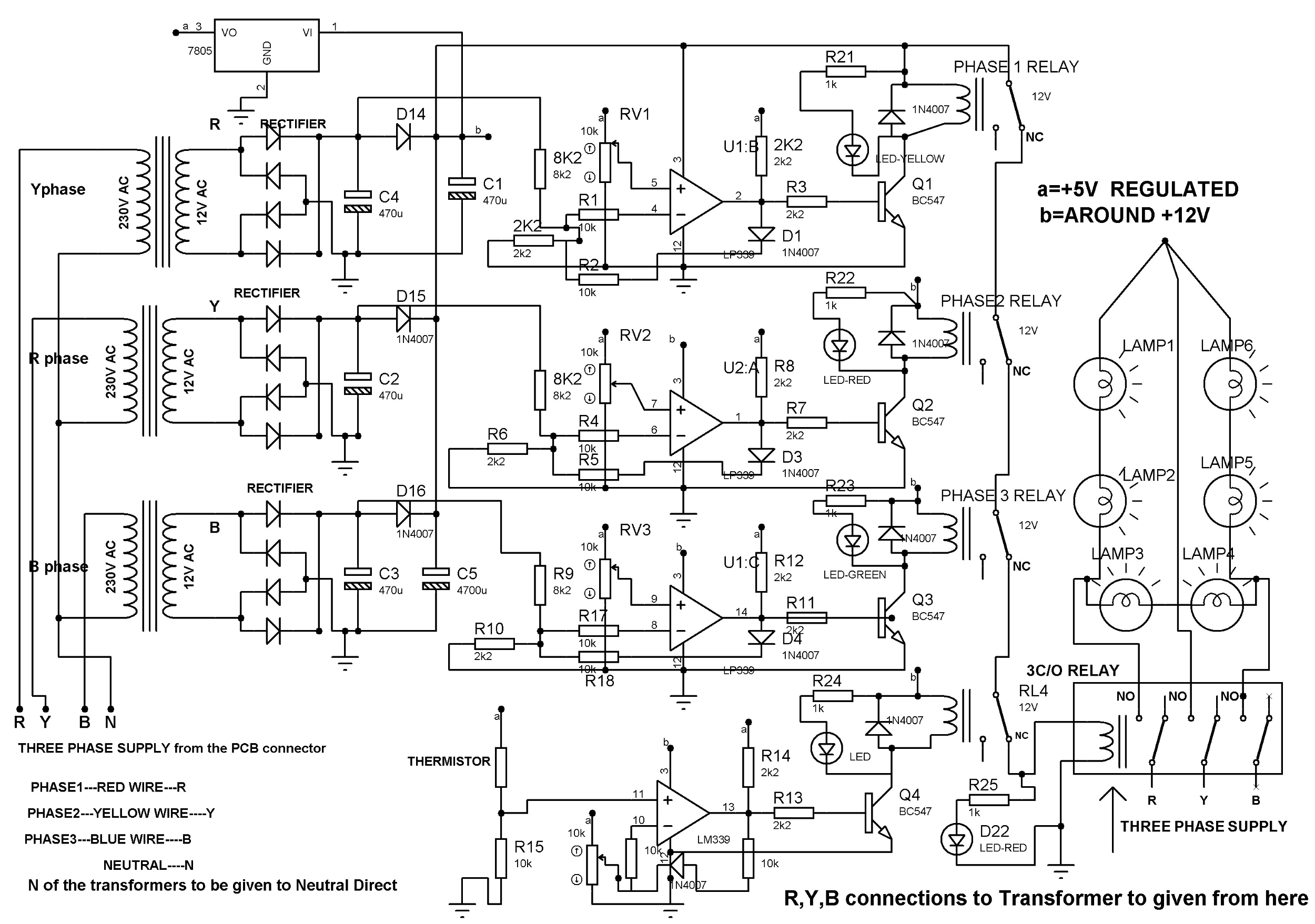 Solved 7805 R21 PHASE 1 RELAY 1N4007 TIFIER 10k NC U1:B 2K2 | Chegg.com