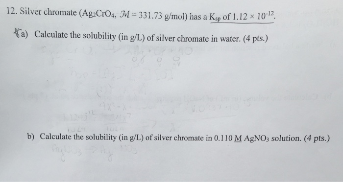 Solved Silver chromate (Ag_2CrO_4,M = 331.73 g/mol) has a | Chegg.com