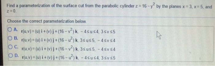 Solved Find a parameterization of the surface cut from the | Chegg.com