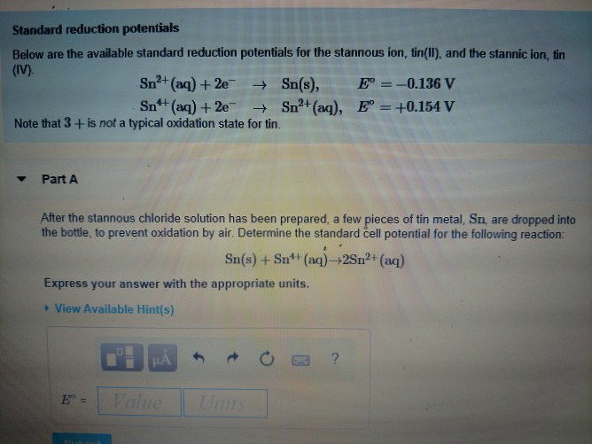 Solved Standard reduction potentials Below are the available | Chegg.com
