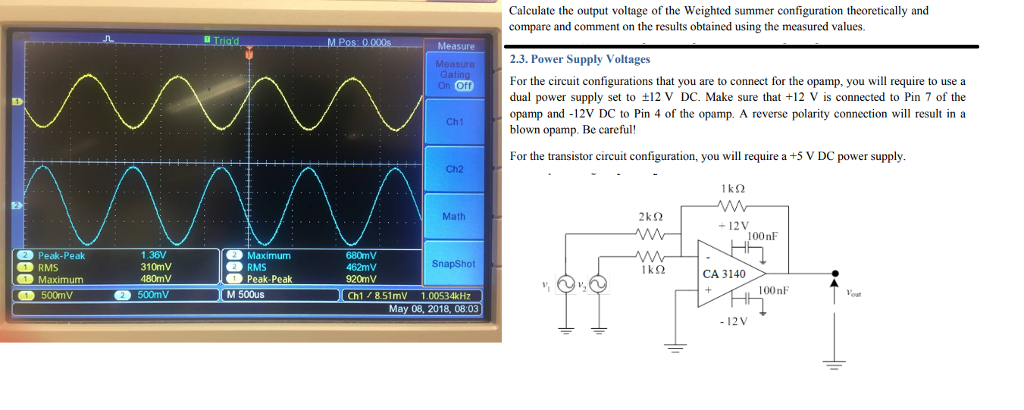 Solved Calculate the output voltage of the Weighted summer | Chegg.com