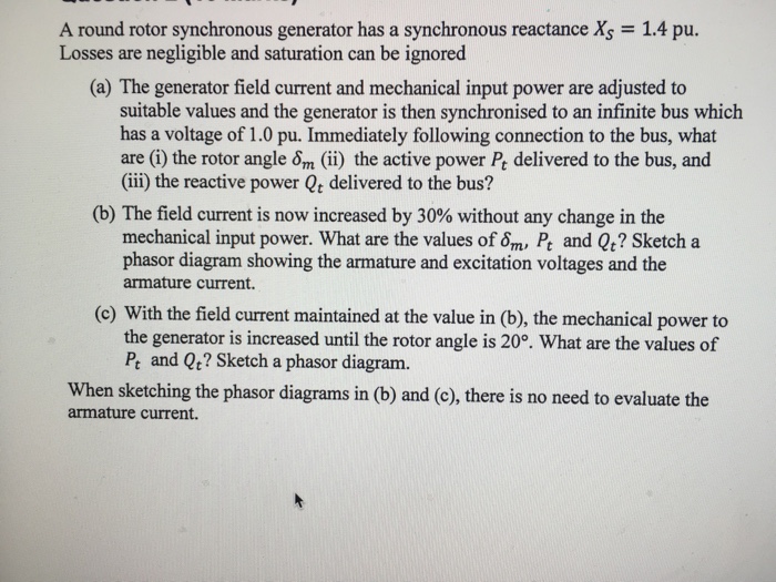 Solved A Round Rotor Synchronous Generator Has A Synchronous