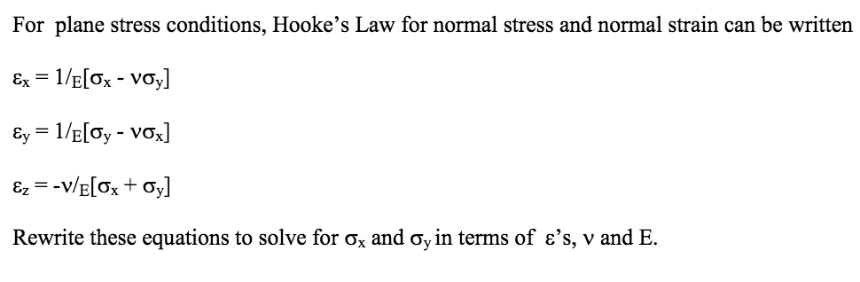 Solved For plane stress conditions, Hooke's Law for normal | Chegg.com
