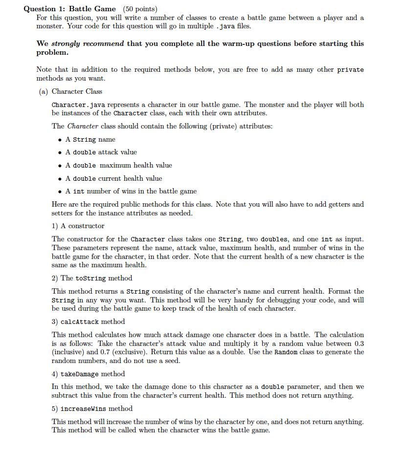 Question 1: Battle Game (50 points) For this | Chegg.com