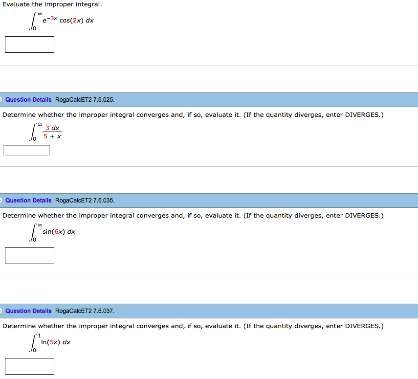 Solved Evaluate The Improper Integral Integral Infinity 0