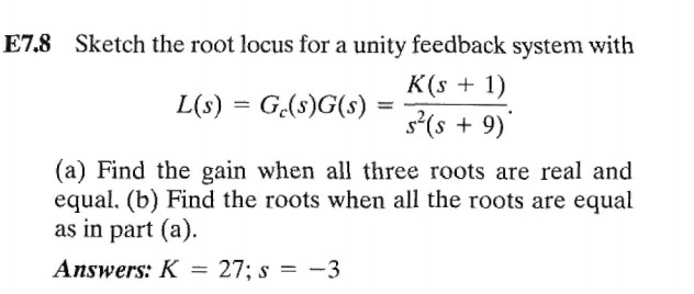 Solved E7.8 Sketch the root locus for a unity feedback | Chegg.com