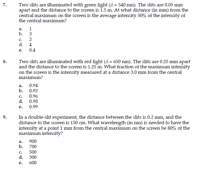 Solved Two slits are illuminated with green light (lambda = | Chegg.com