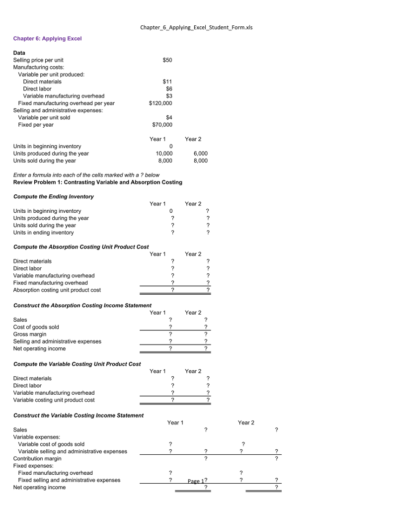 Solved Chapter 6_Applying_Excel_Student Form.xls Chapter 6: | Chegg.com
