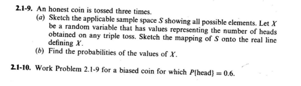 Solved 2.1-9. An honest coin is tossed three times. (a) | Chegg.com