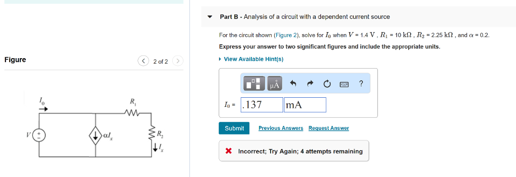 Solved Part B Analysis of a circuit with a dependent current | Chegg.com