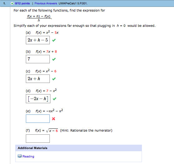 Solved 1. 8/12 points | Previous Answers UWAPreCalc1 5.P.001 | Chegg.com