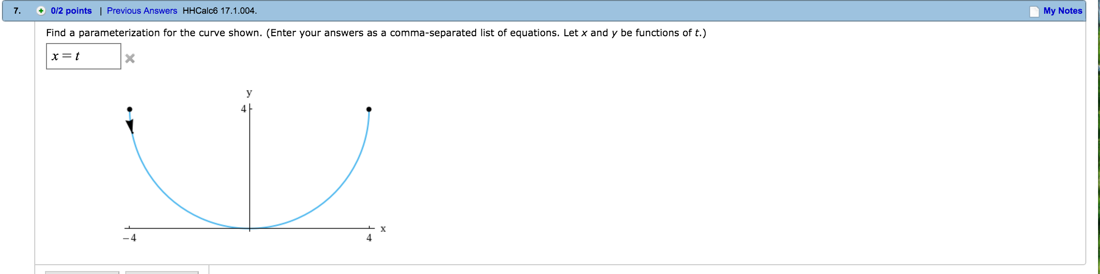 Solved Find a parameterization for the curve shown. (Enter | Chegg.com