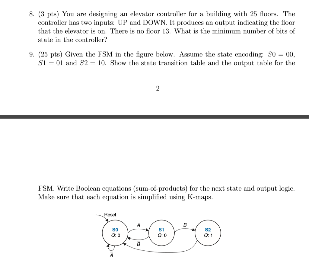 Solved 8. (3 pts) You are designing an elevator controller | Chegg.com