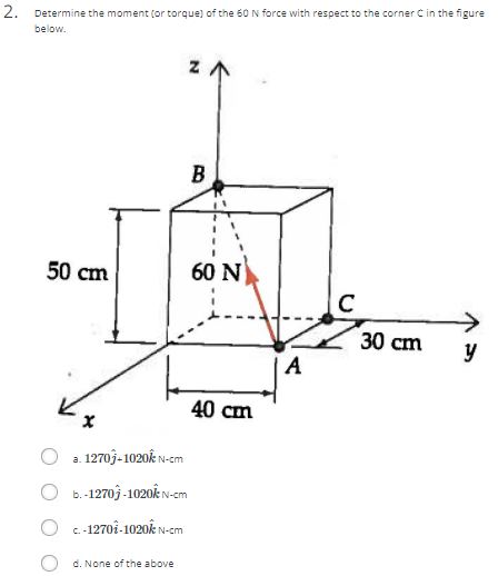 Solved Determine the moment (or torque) of the 60 N force | Chegg.com