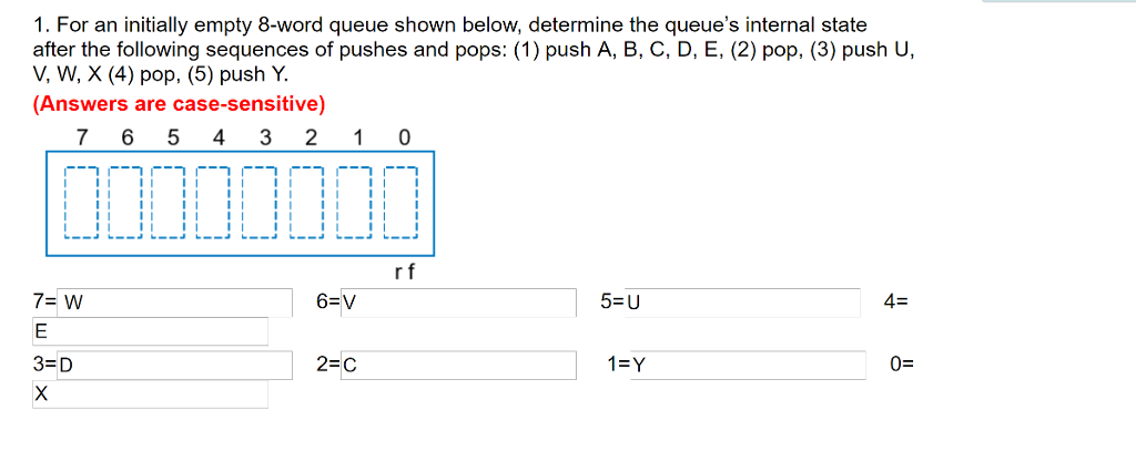 Solved 1. For an initially empty 8-word queue shown below, | Chegg.com