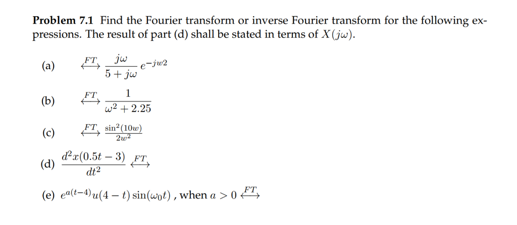 Solved Problem 7.1 Find the Fourier transform or inverse | Chegg.com