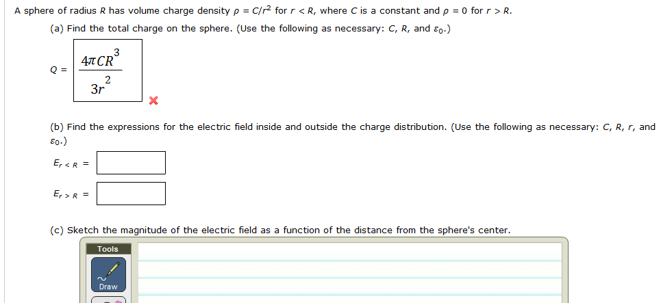 A sphere of radius R has volume charge density rho = | Chegg.com