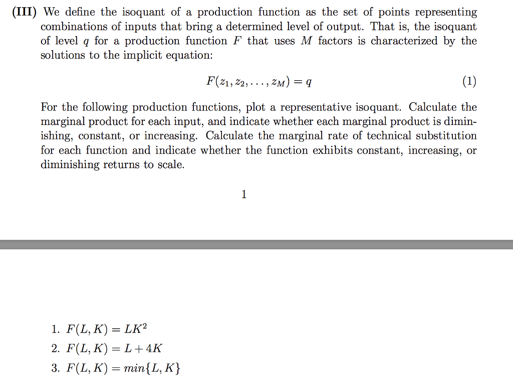 Solved We define the isoquant of a production function as | Chegg.com