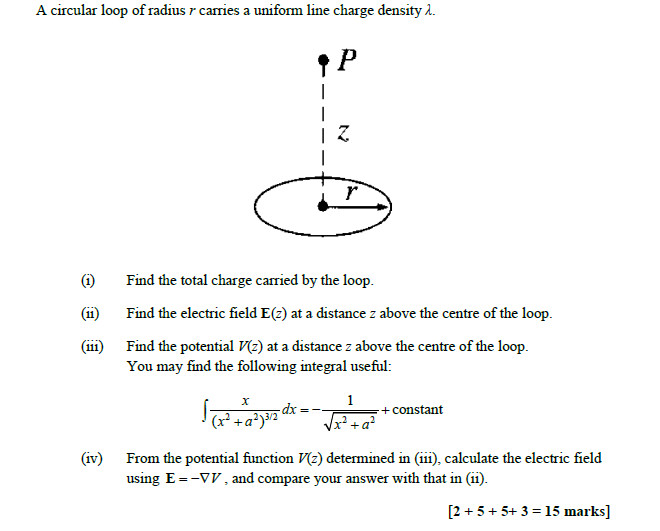Solved A circular loop of radius r cames a uniform line | Chegg.com