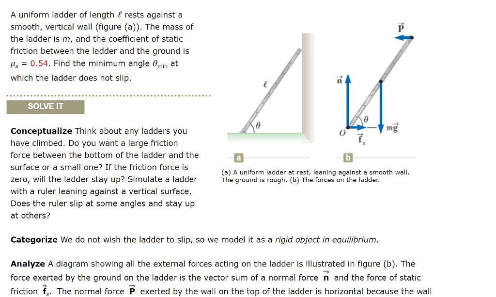Solved A uniform ladder of length e rests against a smooth, | Chegg.com