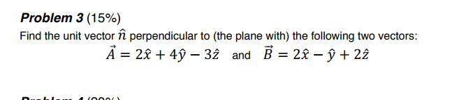 Solved Problem 3 (15%) Find the unit vector n perpendicular | Chegg.com