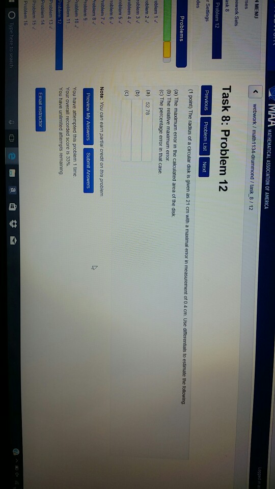 Solved webwork math1134-drummond / task 8/ 12 MENU ework | Chegg.com