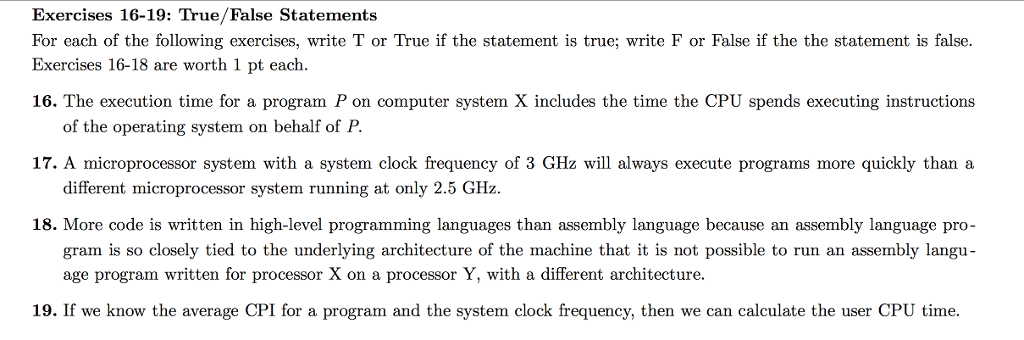 Solved For each of the following exercises, write T or True | Chegg.com
