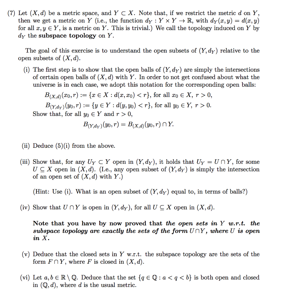 Solved 7 Let X D Be A Metric Space And Y C X Note