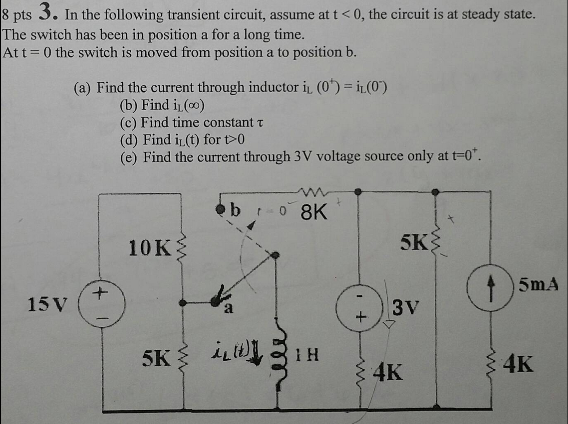 Solved 3. In the following transient circuit, assume at t | Chegg.com
