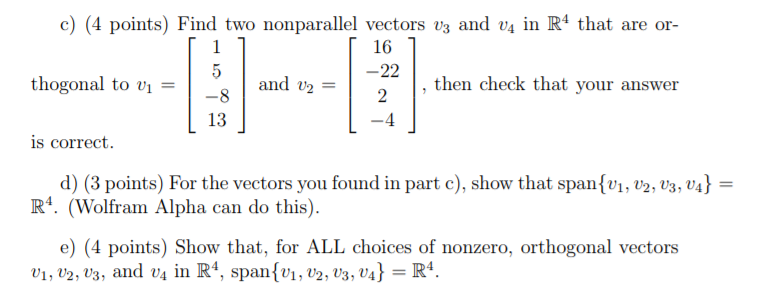 Solved c) (4 points) Find two nonparallel vectors ts and v, | Chegg.com