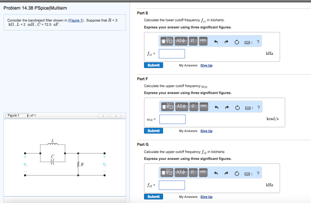 Solved Problem 14.38 PSpicelMultisim Consider the bandreject | Chegg.com