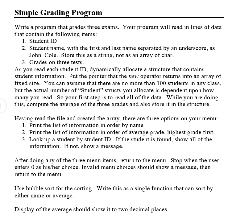 Solved Simple Grading Program Write a program that grades | Chegg.com