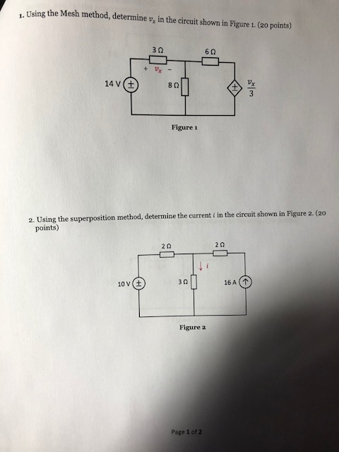 Solved 1. Using the Mesh method, determine v, in the circuit | Chegg.com