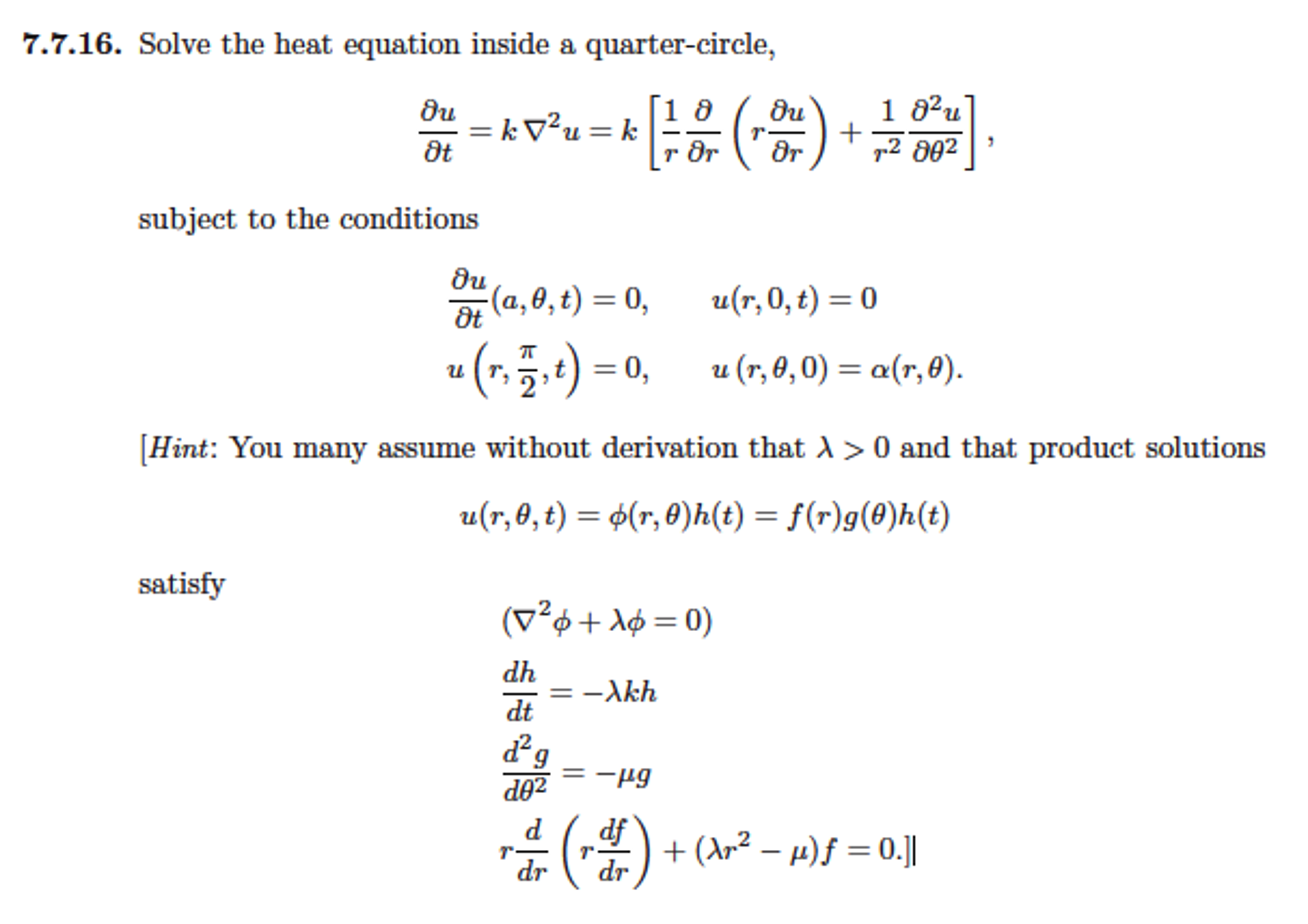 Solved Solve the heat equation inside a quarter-circle, | Chegg.com