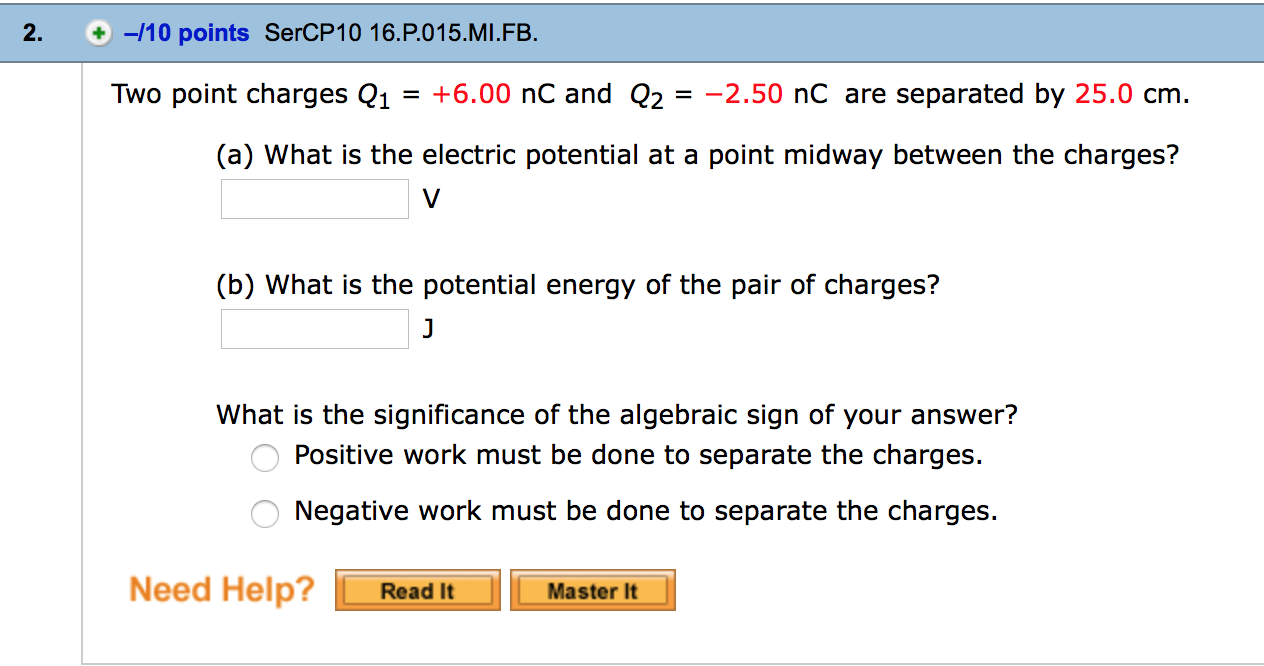 Solved Two point charges Q1 = +6.00 nC and Q2 = ?2.50 nC are | Chegg.com
