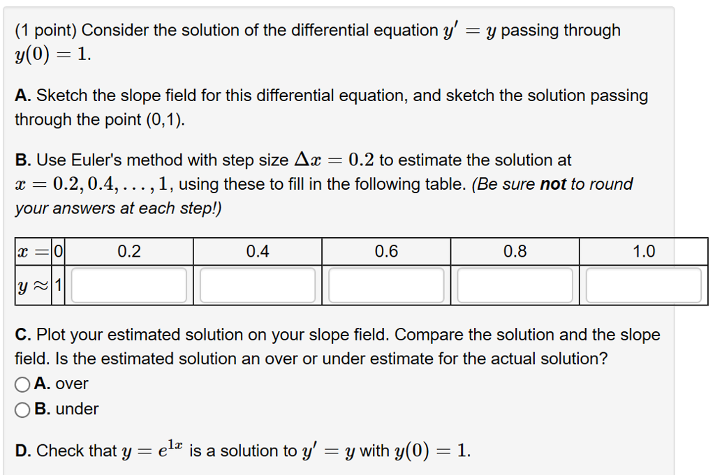 Solved (1 point) Consider the solution of the differential | Chegg.com