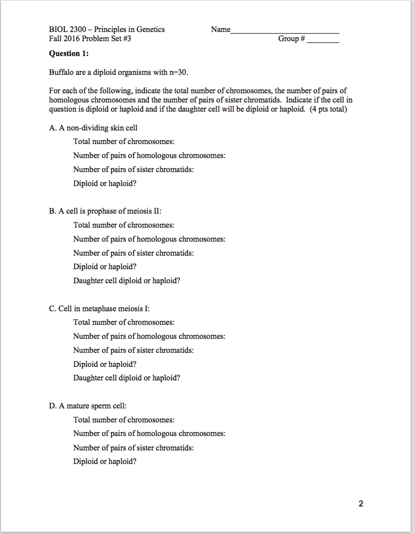 Solved Name BIOL 2300 Principles in Genetics Fall 2016 | Chegg.com