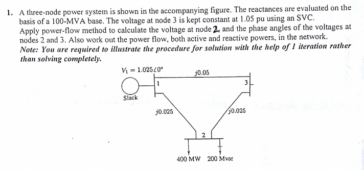 Solved 1. A three-no de power system is shown in the | Chegg.com