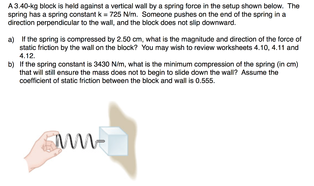 Solved A 3.40-kg block is held against a vertical wall by a | Chegg.com
