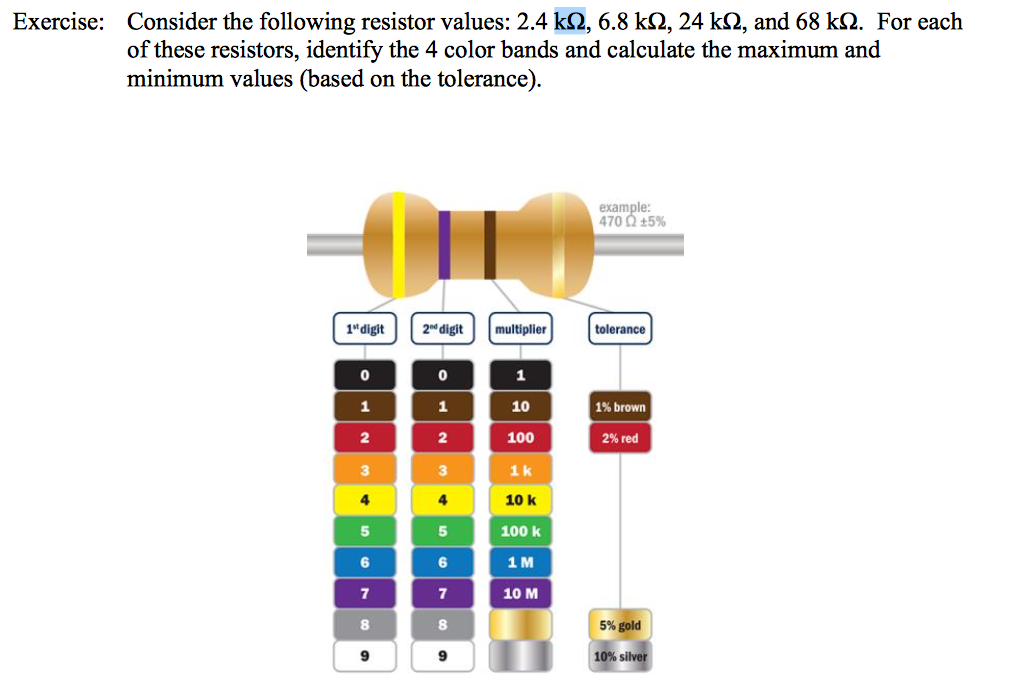 Consider the following resistor values: 2.4 k Ohm, | Chegg.com