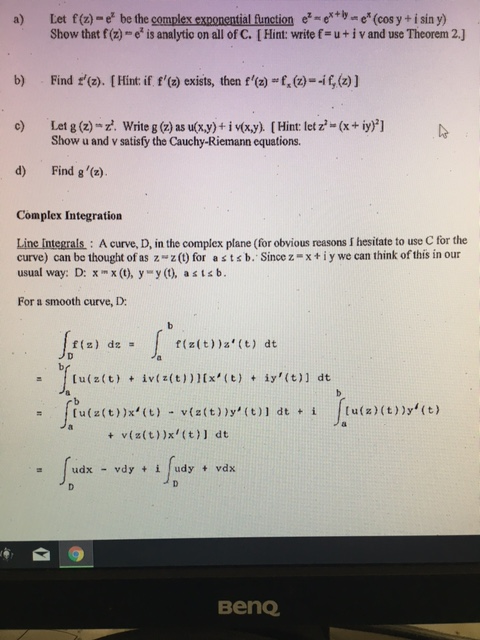Solved a) Let f(z)-e be the complex exponential function* | Chegg.com