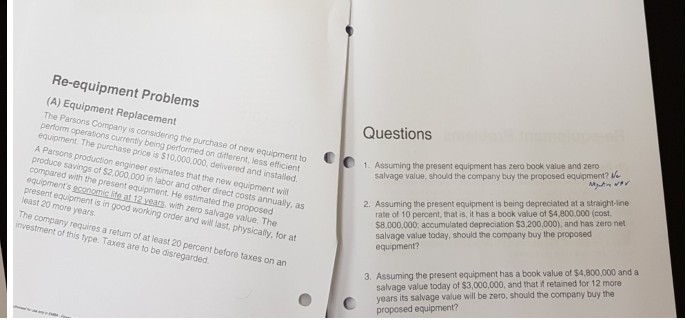 Solved Re-equipment Problems (A) Equipment Replacement | Chegg.com